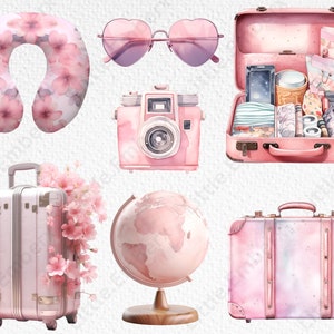 Pink Travel Watercolour Clipart Bundle, 22 Transparent PNG 300 Dpi ...