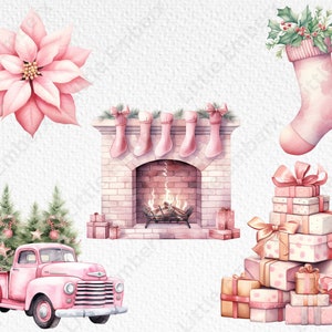 Pink Christmas Clipart, 20 Cute Watercolour Transparent PNG 300 Dpi ...