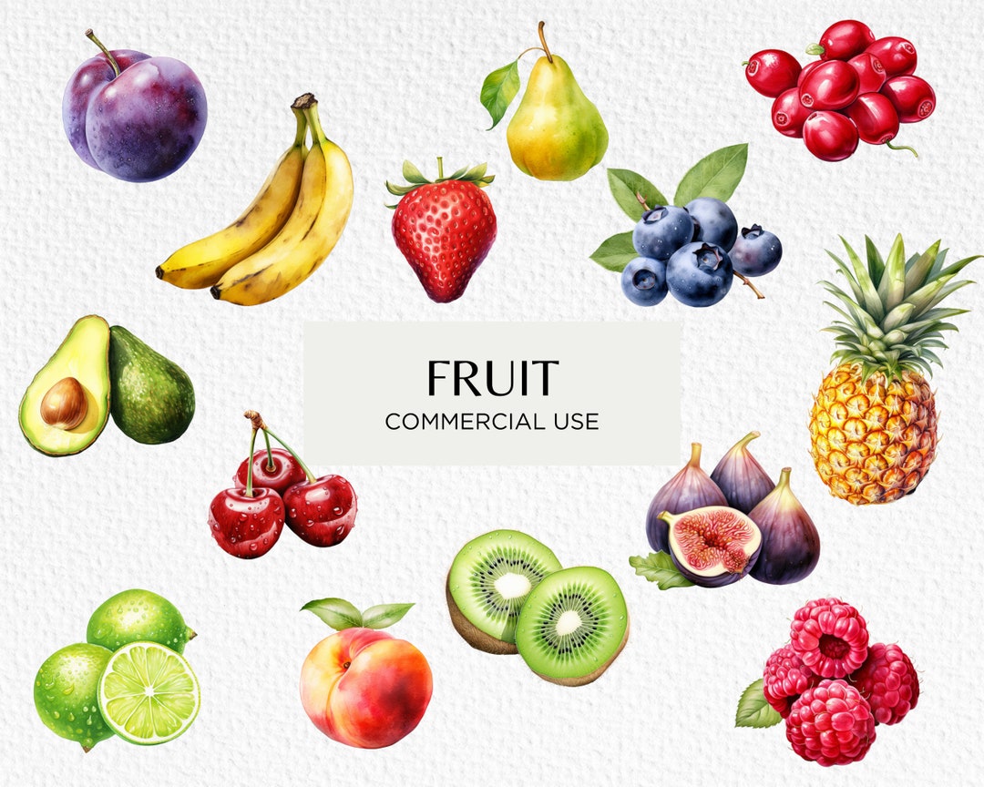 Fruit Watercolour Clipart Bundle, 20 Transparent PNG 300 Dpi, Cherries ...