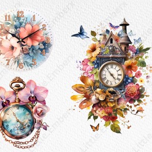 Watercolour Floral Vintage Clocks Clipart Bundle, 18 Transparent PNG ...