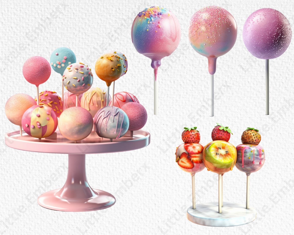 Cakepops Watercolour Clipart Bundle, 20 Transparent Isolated PNG 300 ...