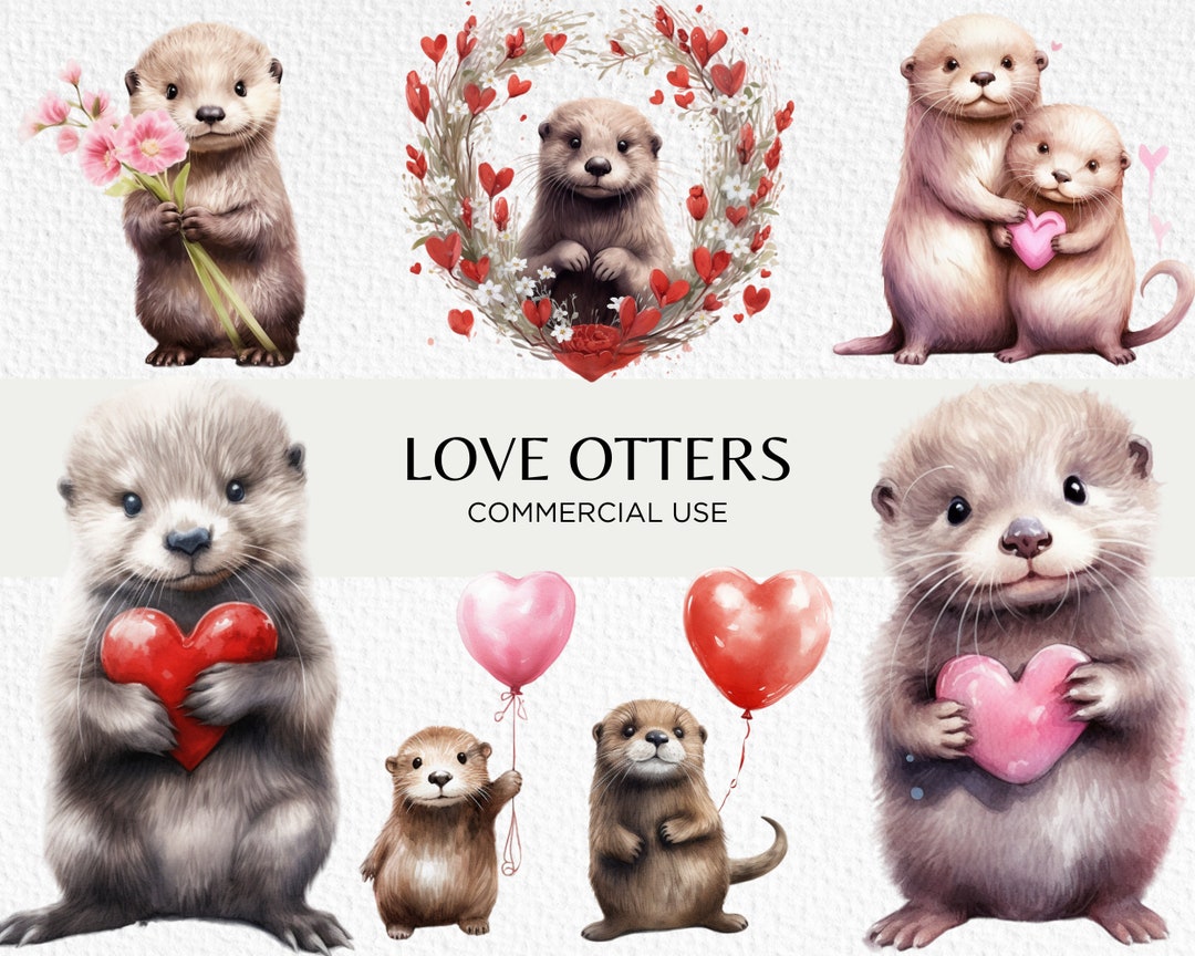 Love Otters Watercolour Clipart Bundle, 16 Transparent PNG 300 Dpi ...