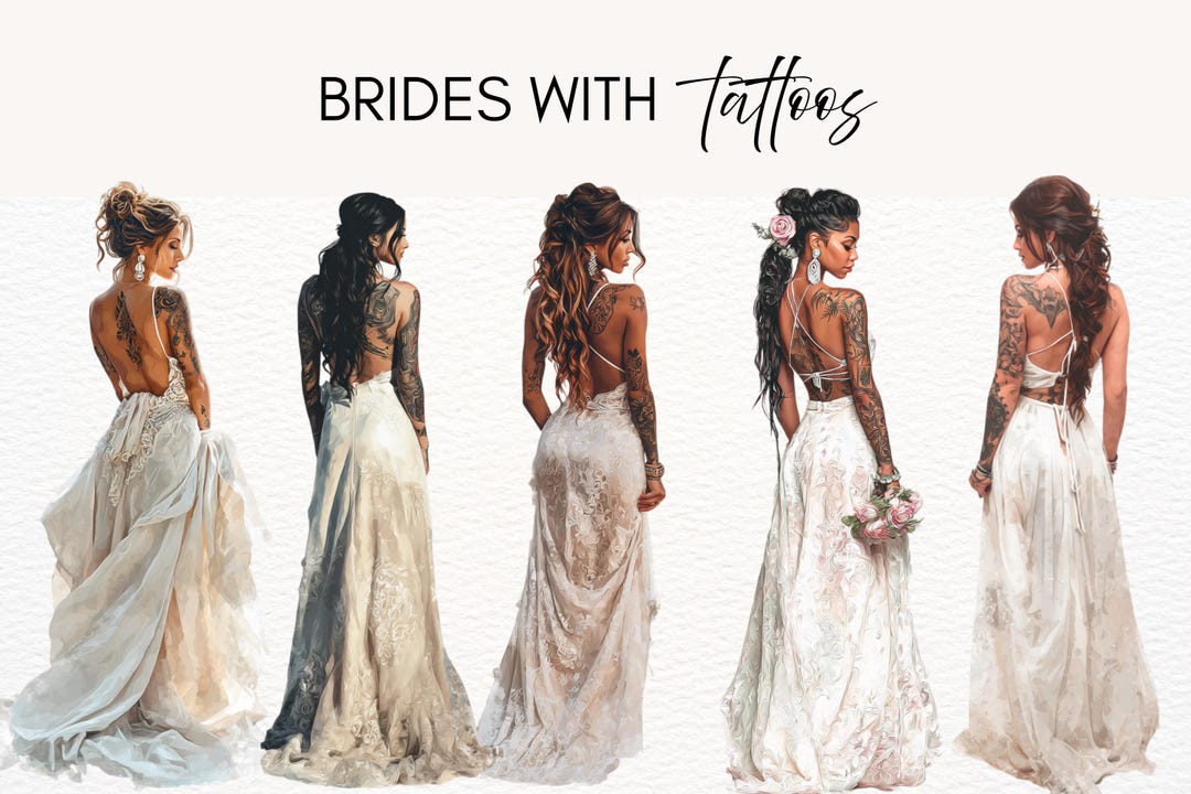 Brides With Tattoos Watercolour Clipart Bundle, 20 Transparent PNG 300 ...