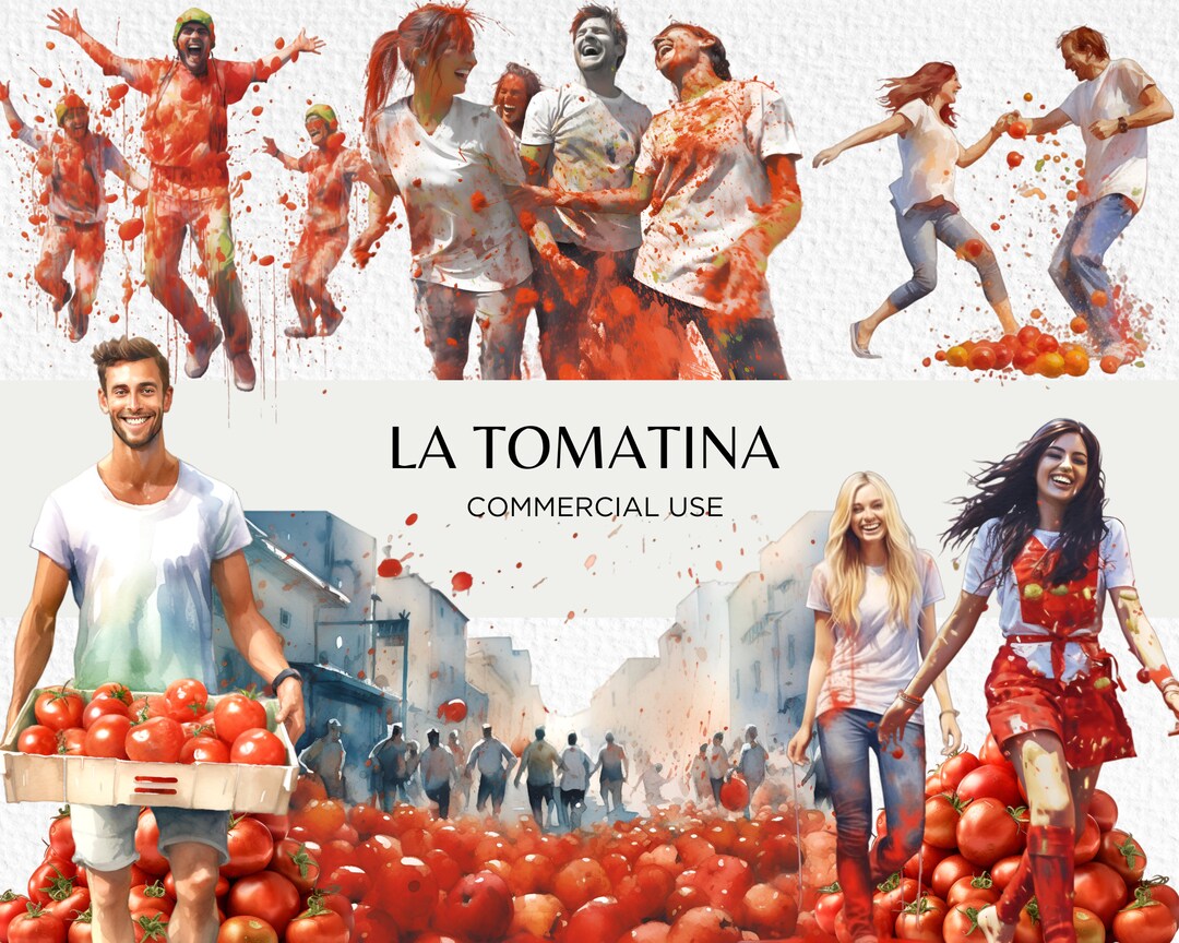 La Tomatina Watercolour Clipart Bundle, 16 Transparent PNG 300 Dpi ...