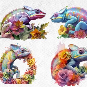 Colourful Chameleons Watercolour Clipart Bundle, 18 Transparent PNG ...