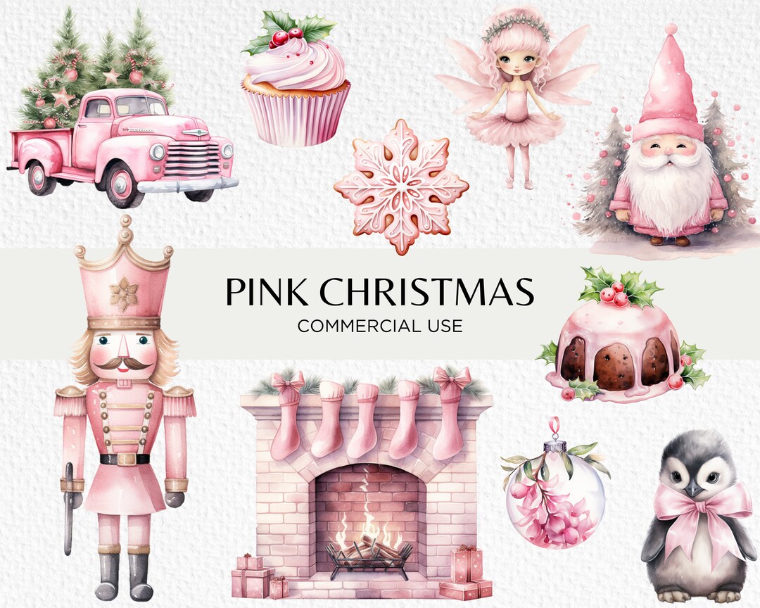 Cute Pink Christmas Watercolour Clipart, 20 Transparent PNG 300 Dpi ...