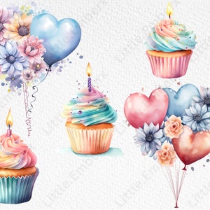 Pastel Birthday Party Watercolour Clipart Bundle, 20 Transparent PNG ...