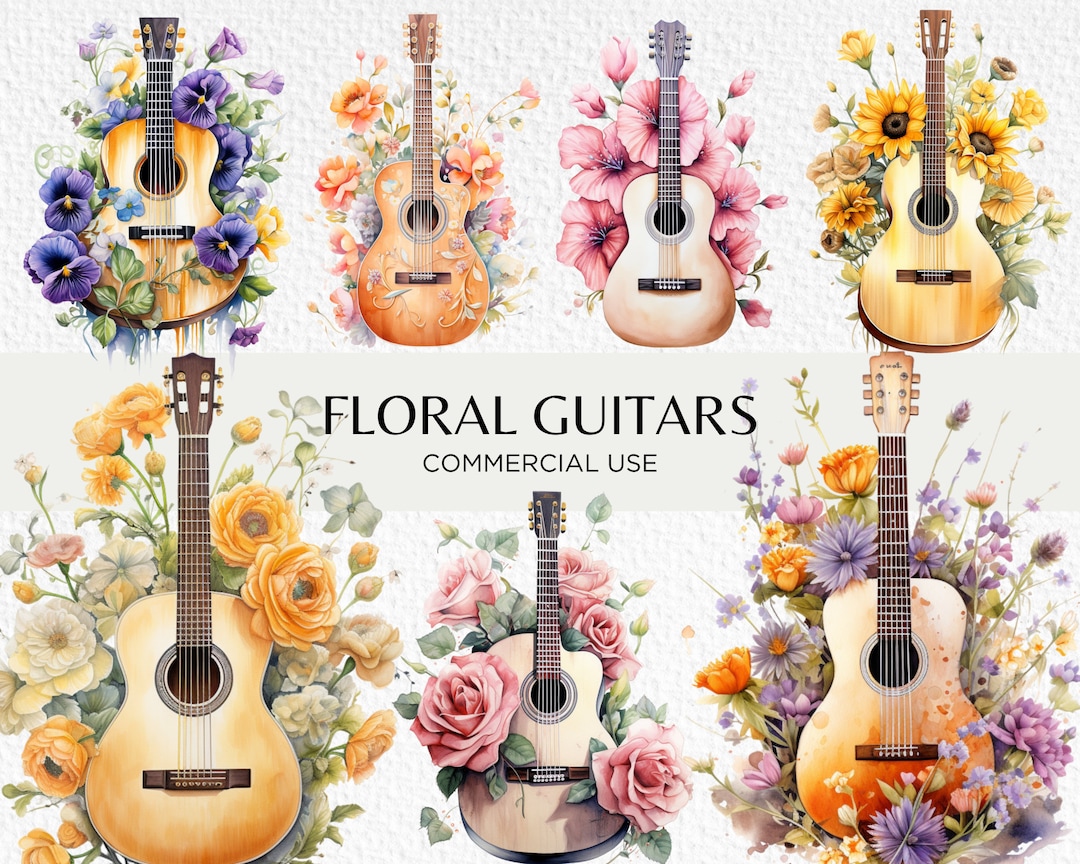 Floral Guitars Watercolour Clipart, 20 Transparent PNG 300 Dpi ...