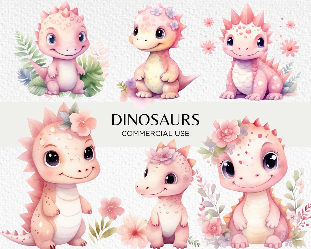 Pink Dinosaurs Watercolour Clipart, 20 Transparent PNG 300 Dpi, Cute ...