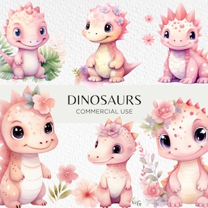 Pink Dinosaurs Watercolour Clipart, 20 Transparent PNG 300 Dpi, Cute ...
