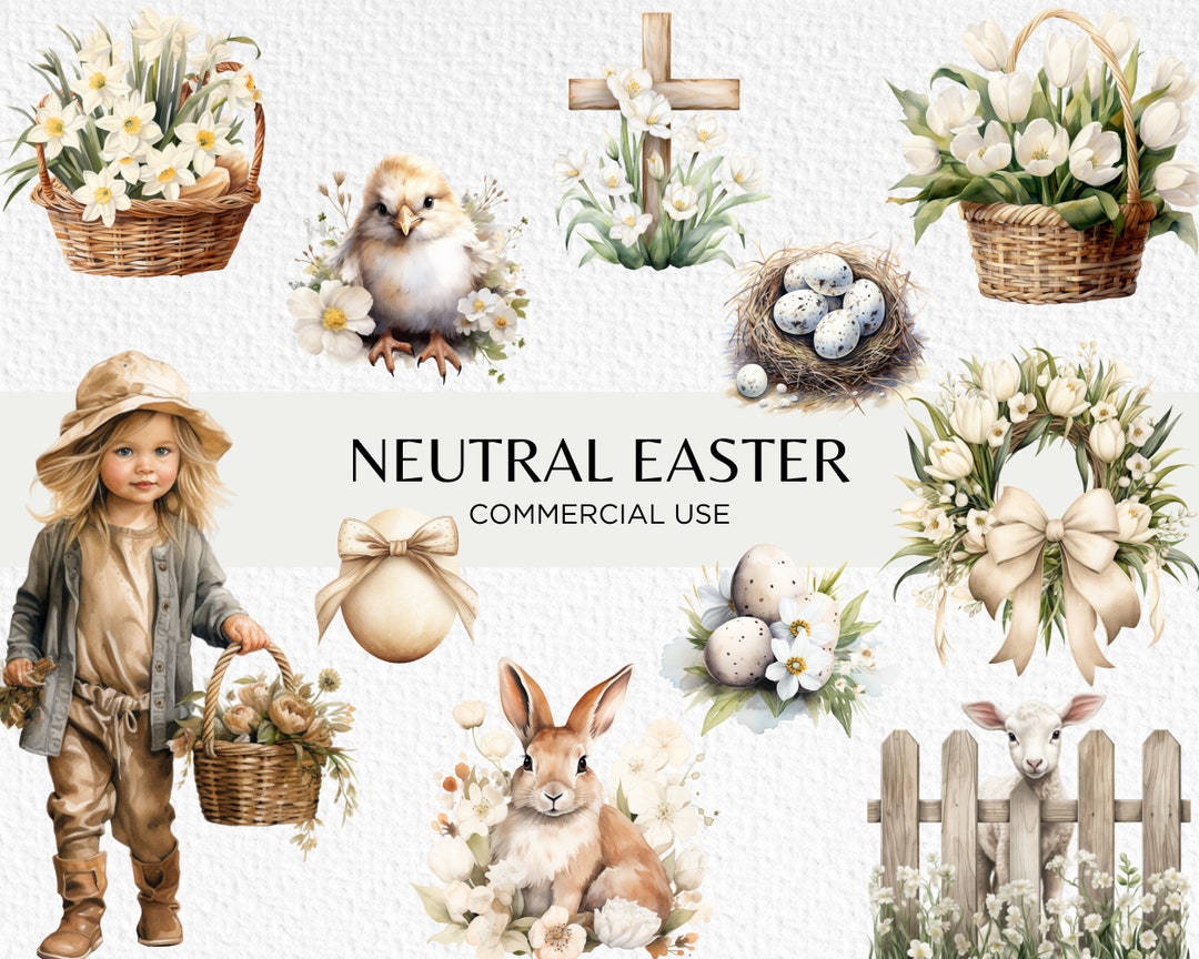 Neutral Easter Watercolour Clipart, 20 Transparent PNG 300 Dpi, Rustic ...