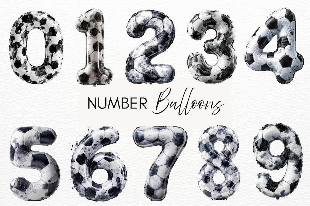 Football Themed Number Balloons Clipart Bundle, 10 Transparent PNG 300 ...