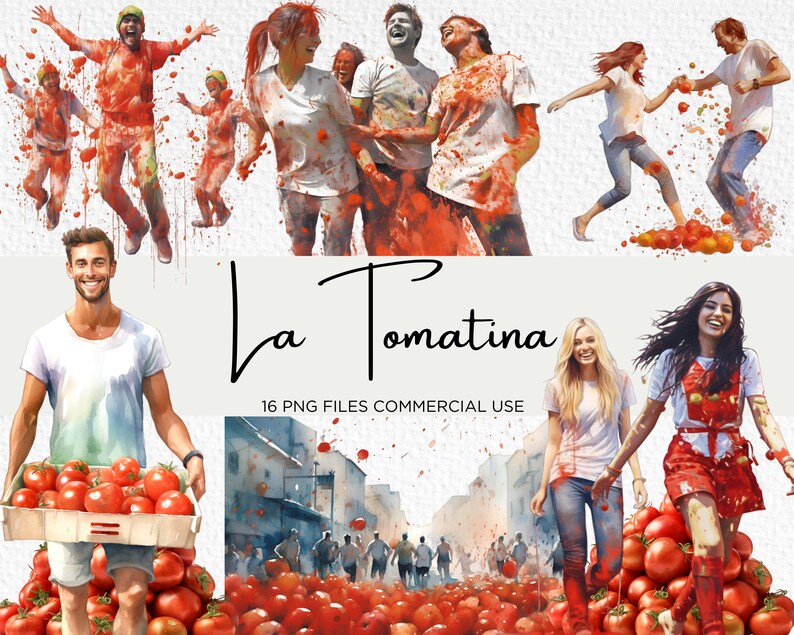 La Tomatina Watercolour Clipart Bundle 16 Transparent PNG 300 - Etsy