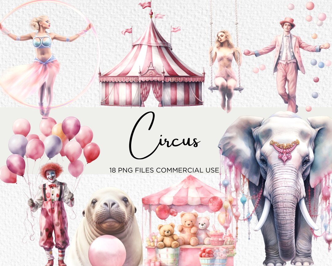 Pink Circus Watercolour Clipart Bundle 18 Transparent PNG 300 - Etsy