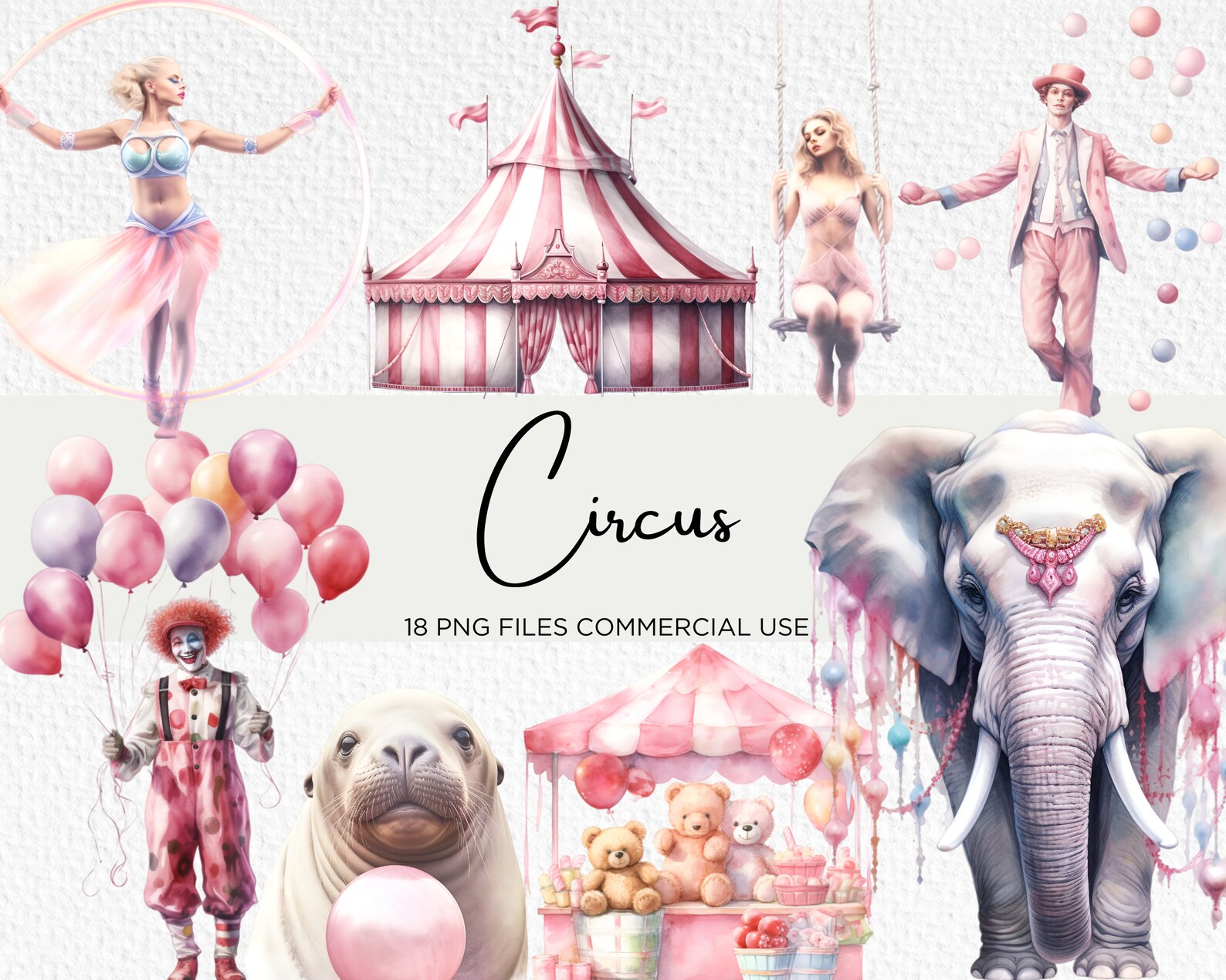 Pink Circus Watercolour Clipart Bundle 18 Transparent PNG 300 - Etsy
