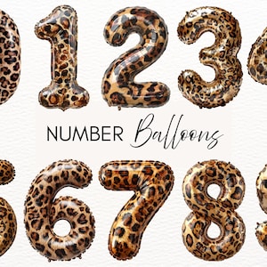 Leopard Print Number Balloons Clipart Bundle, 10 Transparent PNG 300 ...