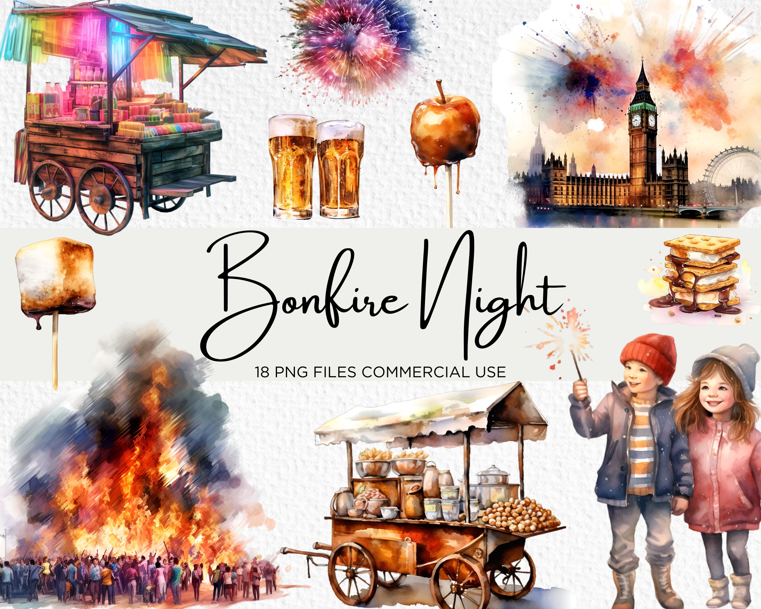 Bonfire Night Watercolour Clipart Bundle 18 Transparent PNG - Etsy