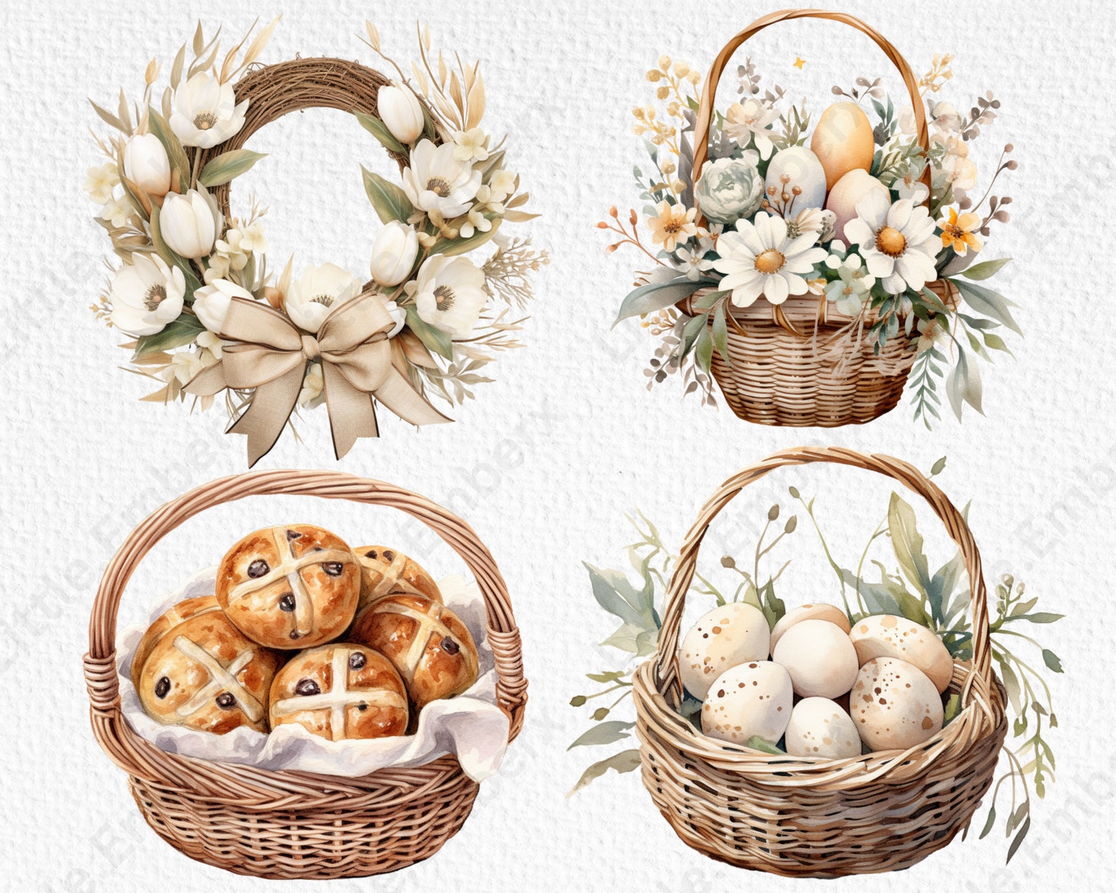 Boho Easter Watercolour Clipart, 20 Transparent PNG 300 Dpi, Rustic ...