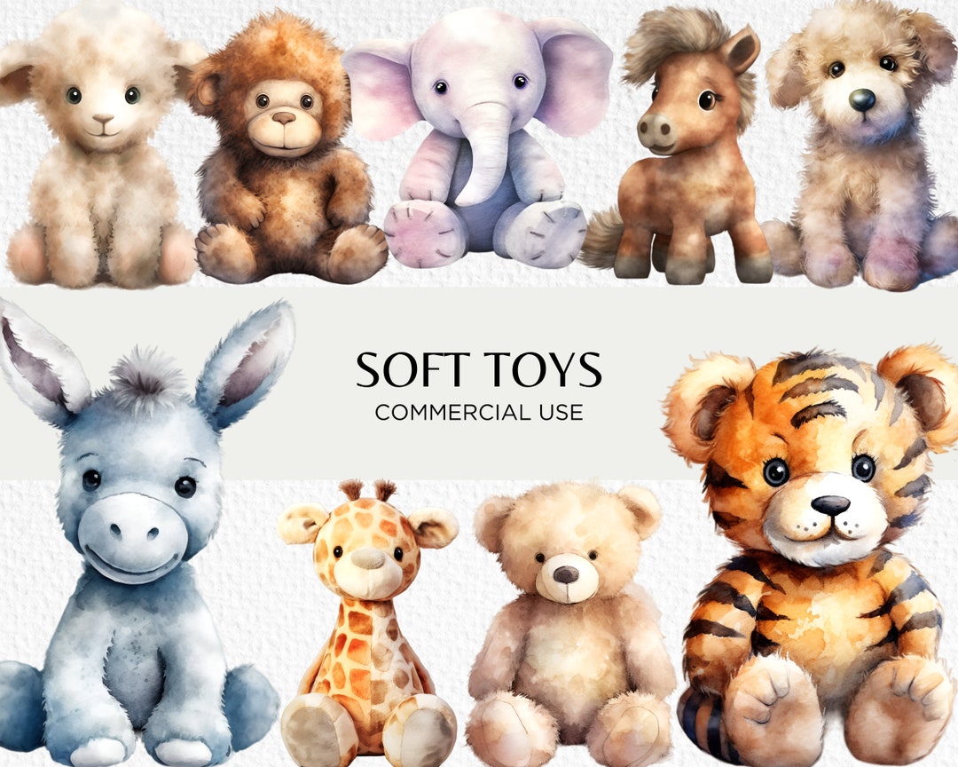 Soft Toys Watercolour Clipart Bundle, 16 Transparent PNG 300 Dpi, Cute ...