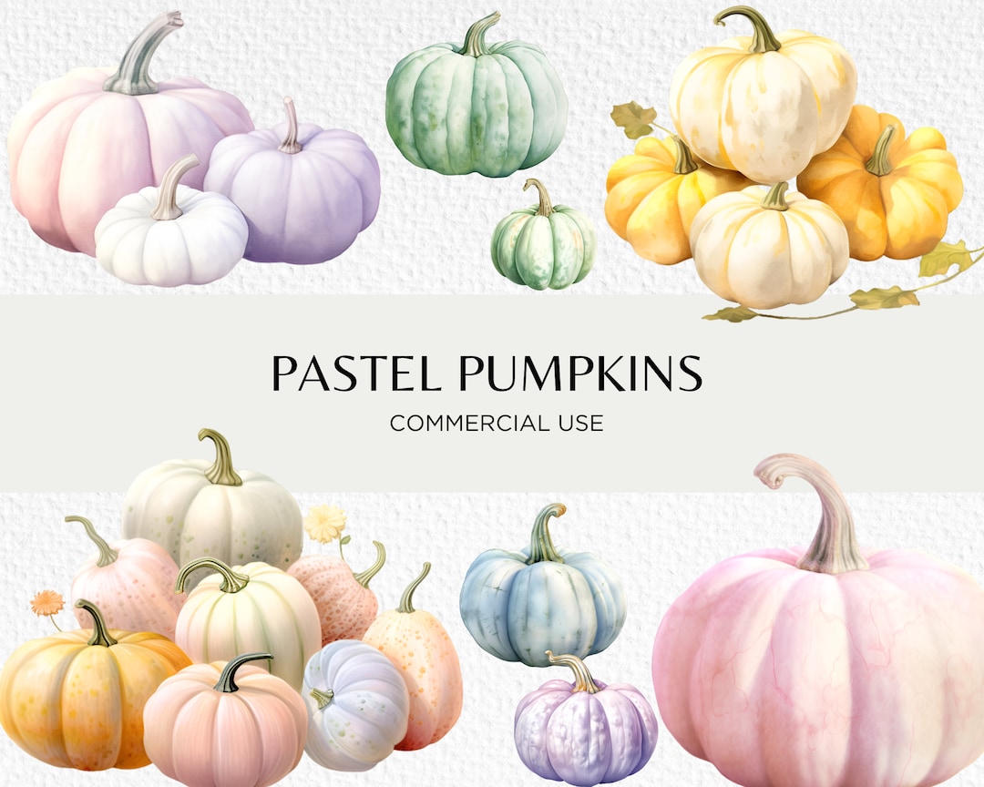 Pastel Pumpkins Watercolour Clipart Bundle, 16 Transparent PNG 300 Dpi ...
