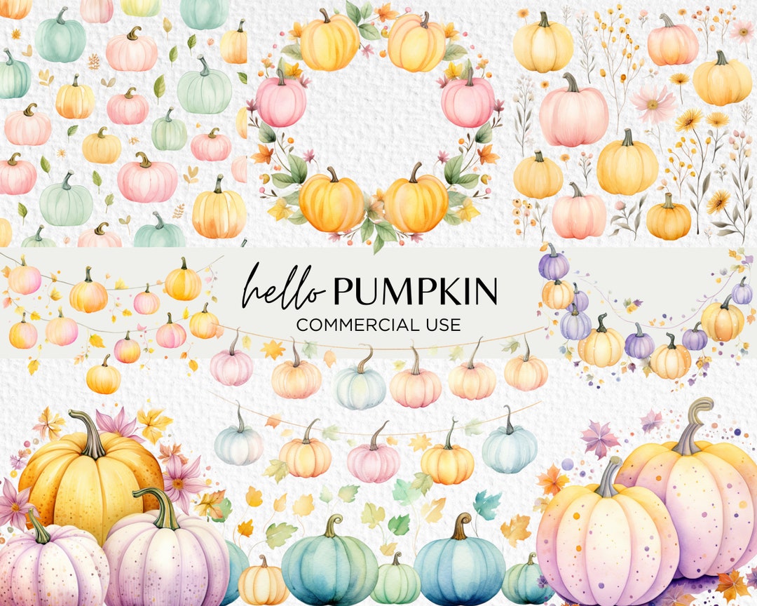 Cute Pastel Pumpkins Watercolour Clipart, 20 Transparent PNG 300 Dpi ...
