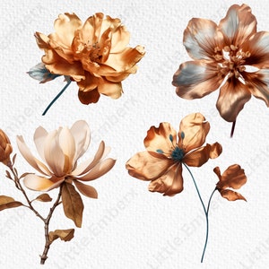 Copper Flowers Watercolour Clipart Bundle, 18 Transparent PNG Images ...