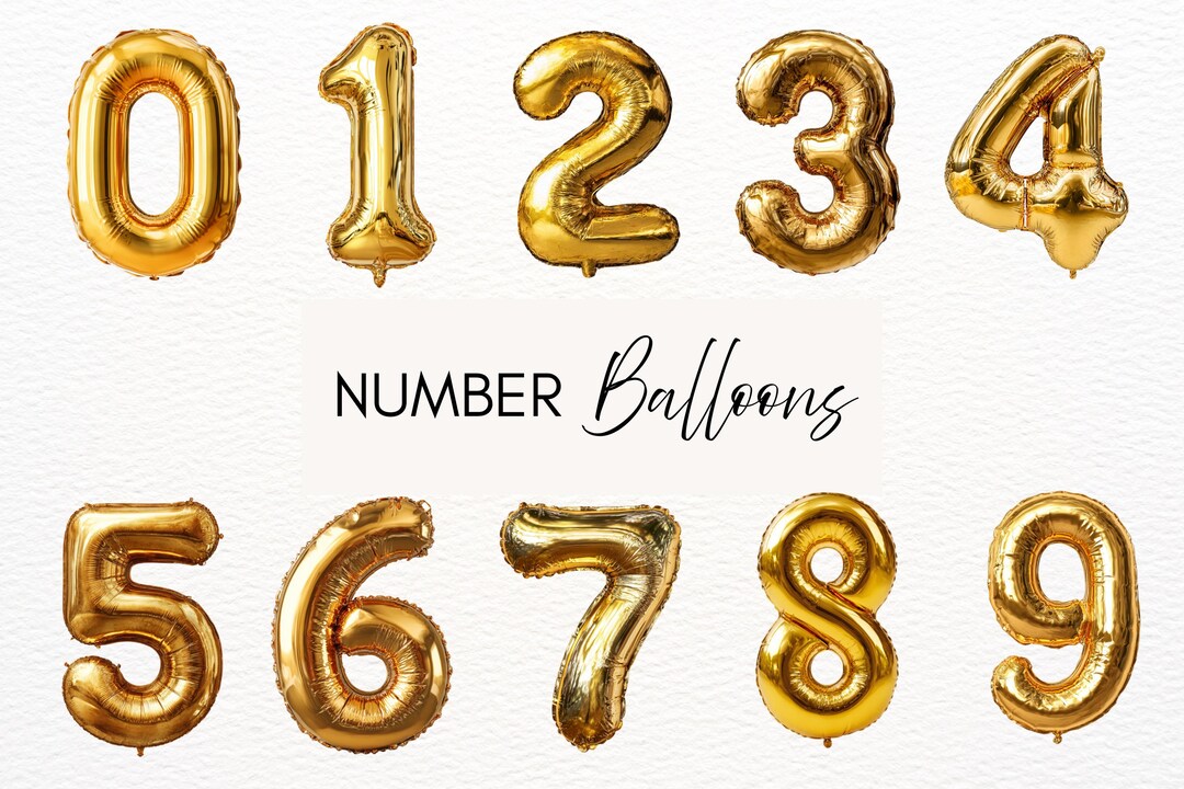 Gold Number Balloons Clipart Bundle, 10 Transparent PNG 300 Dpi ...