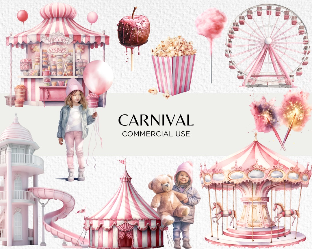Carnival Watercolour Clipart Bundle, 18 Transparent PNG 300 Dpi, Cute ...