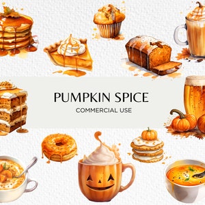 Pumpkin Spice Watercolour Clipart Bundle, 18 Transparent PNG 300 Dpi ...