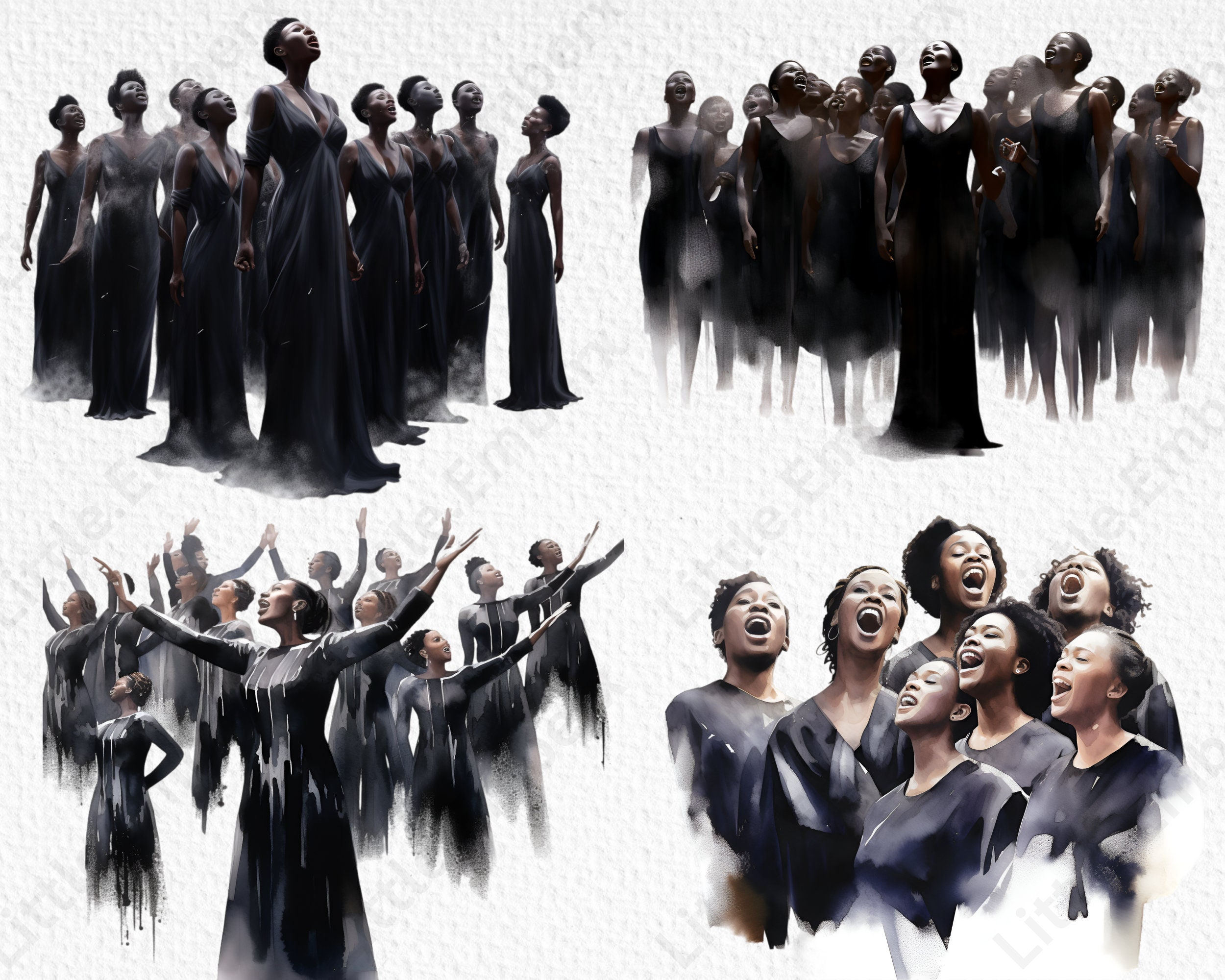 Watercolour Gospel Choir Clipart, 16 Transparent Isolated PNG 300 Dpi ...