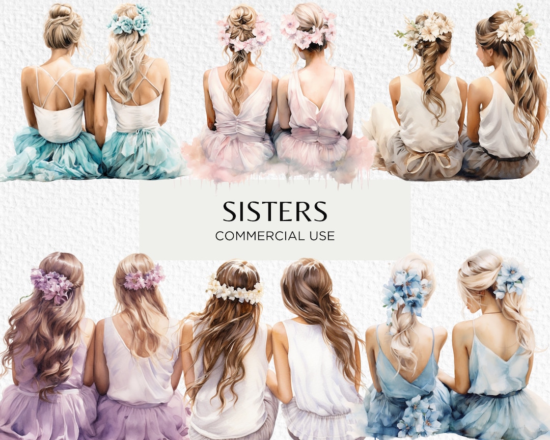 Sisters Watercolour Clipart, 20 Transparent PNG 300 Dpi, Female Friends ...
