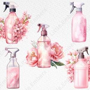 Pink Cleaning Clipart, Cute Watercolour Spray Bottle, 20 Transparent ...