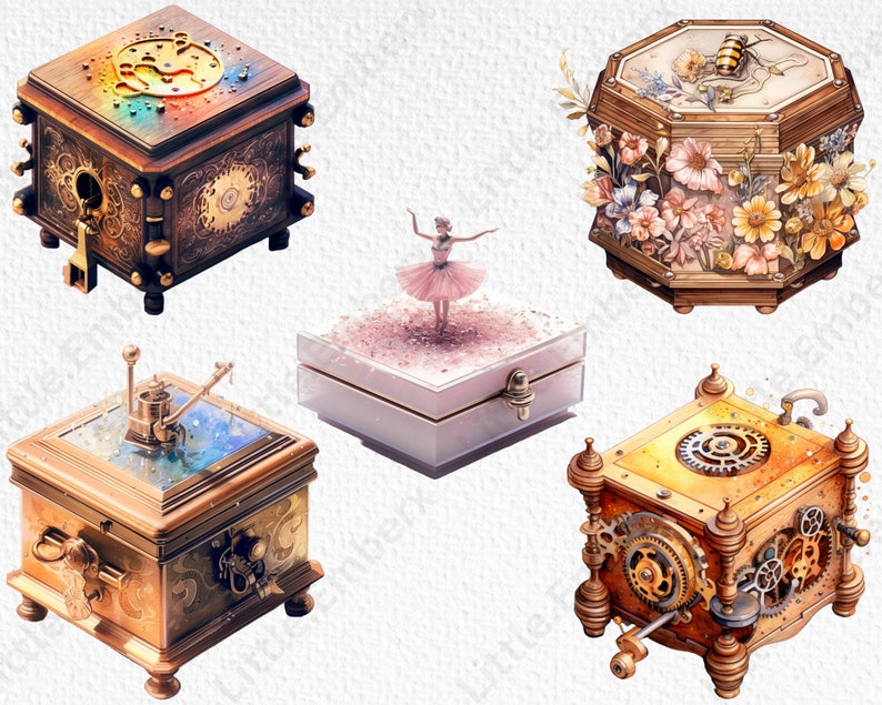 Watercolour Music Box Clipart Bundle 18 Transparent Isolated - Etsy