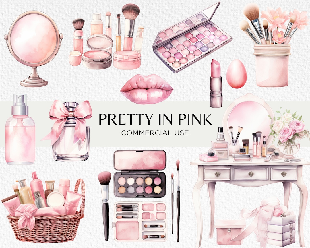 Pink Beauty Watercolour Clipart, 20 Transparent PNG 300dpi, Makeup ...