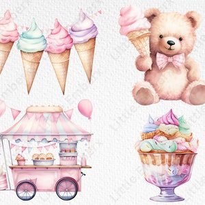 Ice Cream Party Watercolour Clipart, 20 Transparent PNG 300 Dpi, Pastel ...