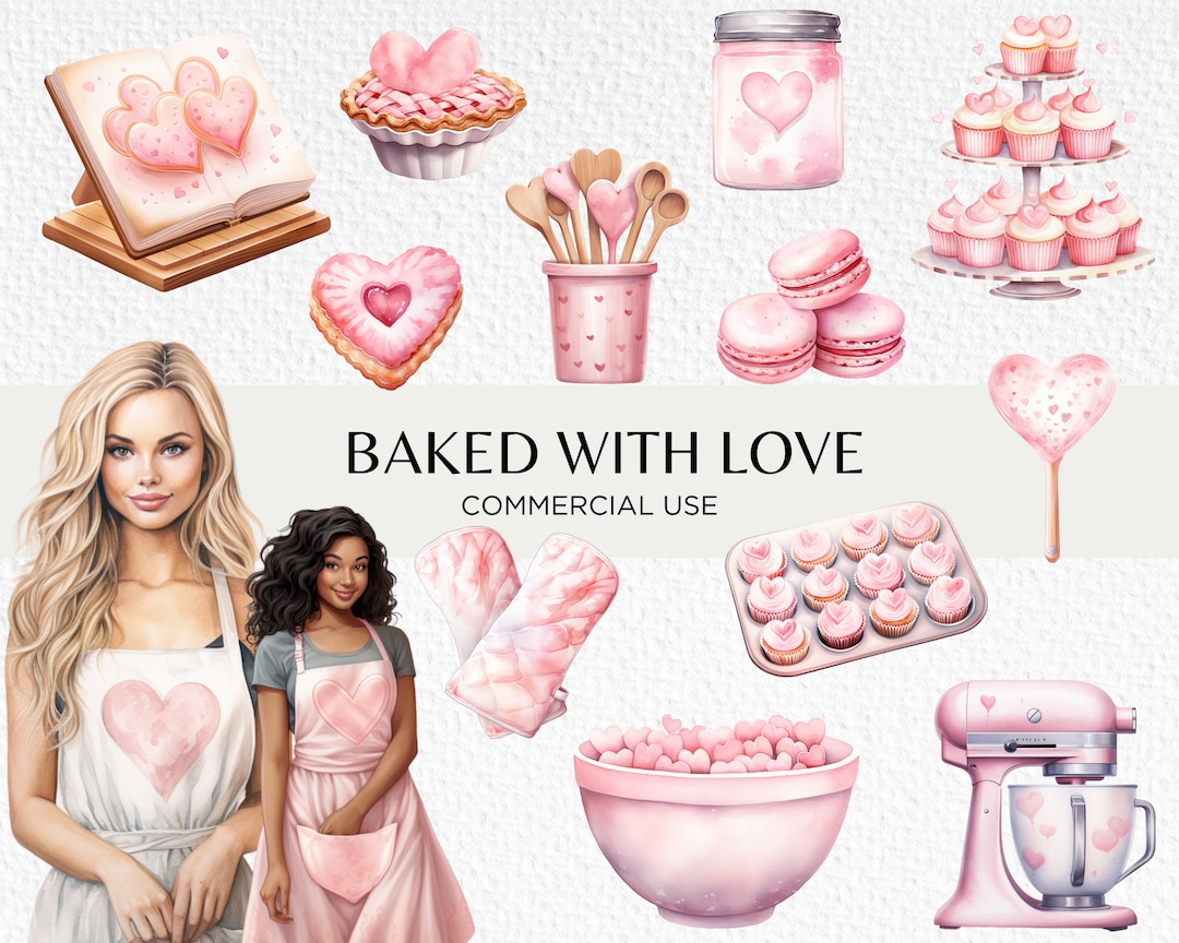 Cute Pink Baking Watercolour Clipart, 25 Transparent PNG 300 Dpi ...