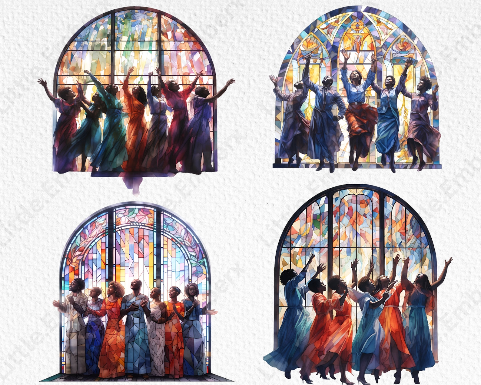 Watercolour Gospel Choir Clipart, 16 Transparent Isolated PNG 300 Dpi ...