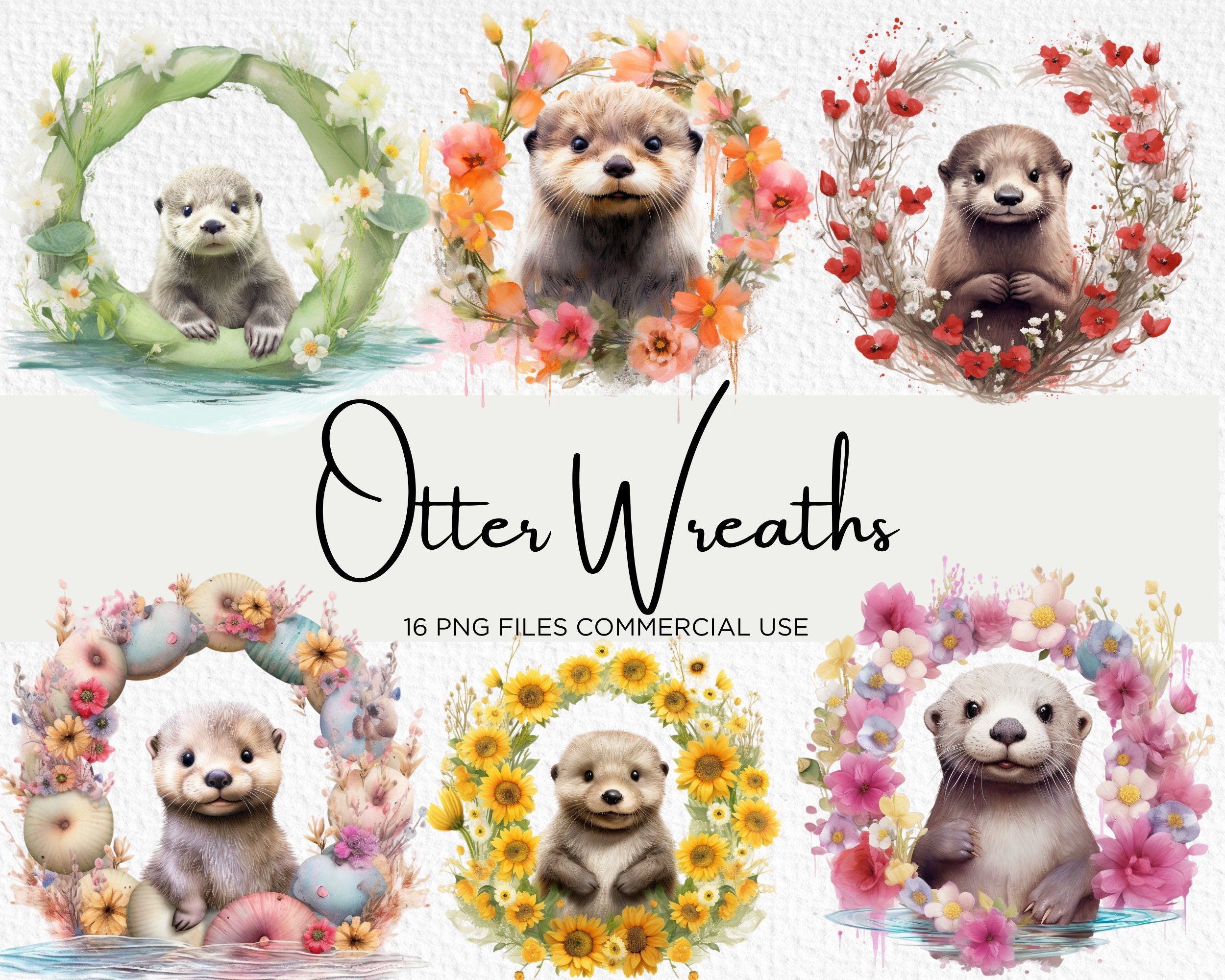 Watercolour Otter Wreath Clipart Bundle 16 Transparent PNG - Etsy