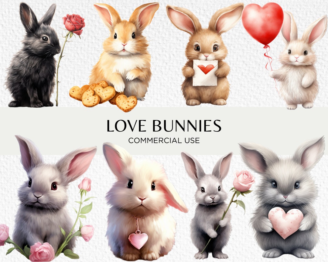 Love Bunnies Watercolour Clipart, 20 Transparent PNG 300 Dpi, Cute ...