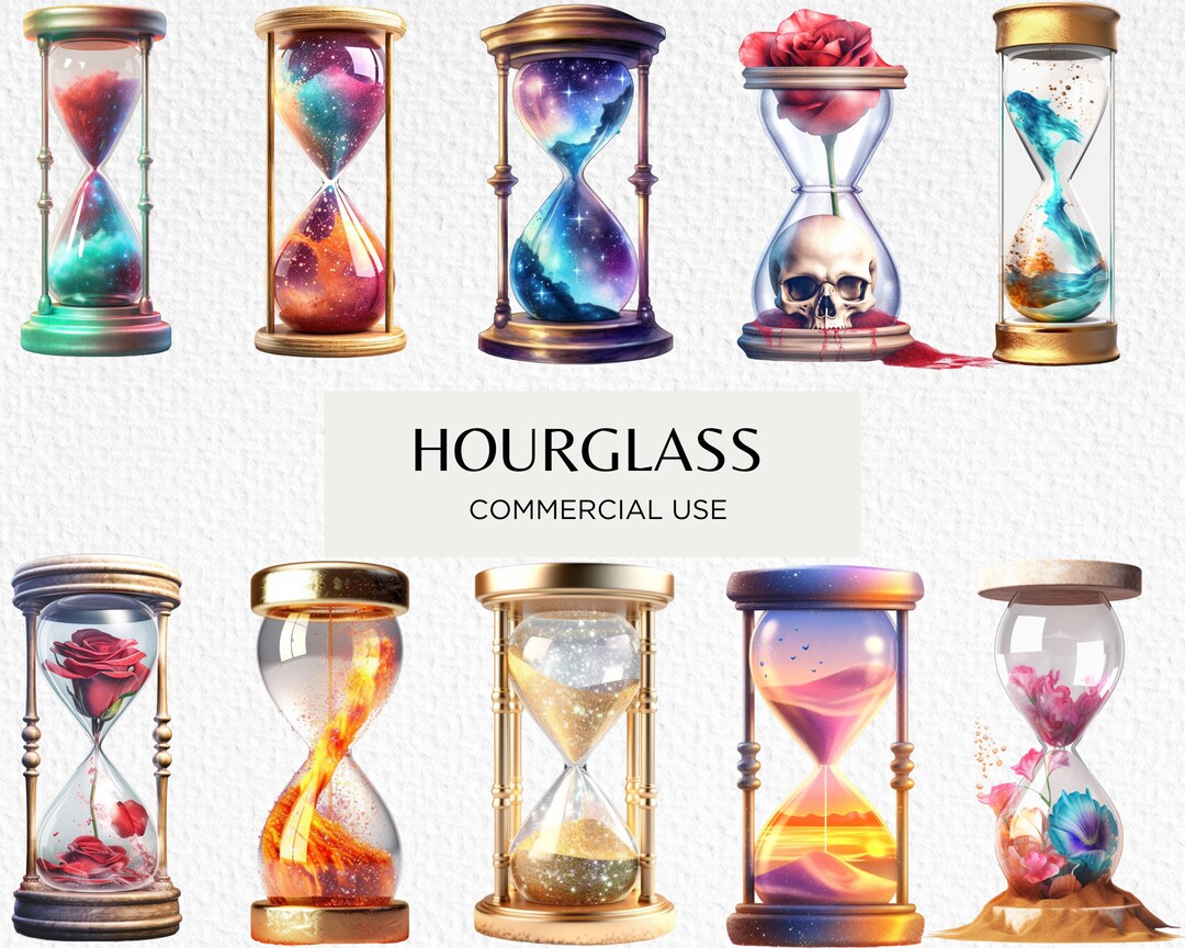 Watercolour Hourglass Clipart Bundle, 18 Transparent Isolated PNG 300 ...