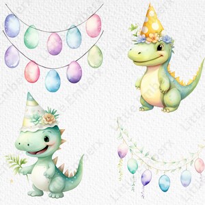 Dinosaur Party Watercolour Clipart, 20 Transparent PNG 300 Dpi, Pastel ...