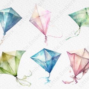 Watercolour Kites Clipart Bundle, 18 Transparent PNG 300 Dpi, Colourful ...