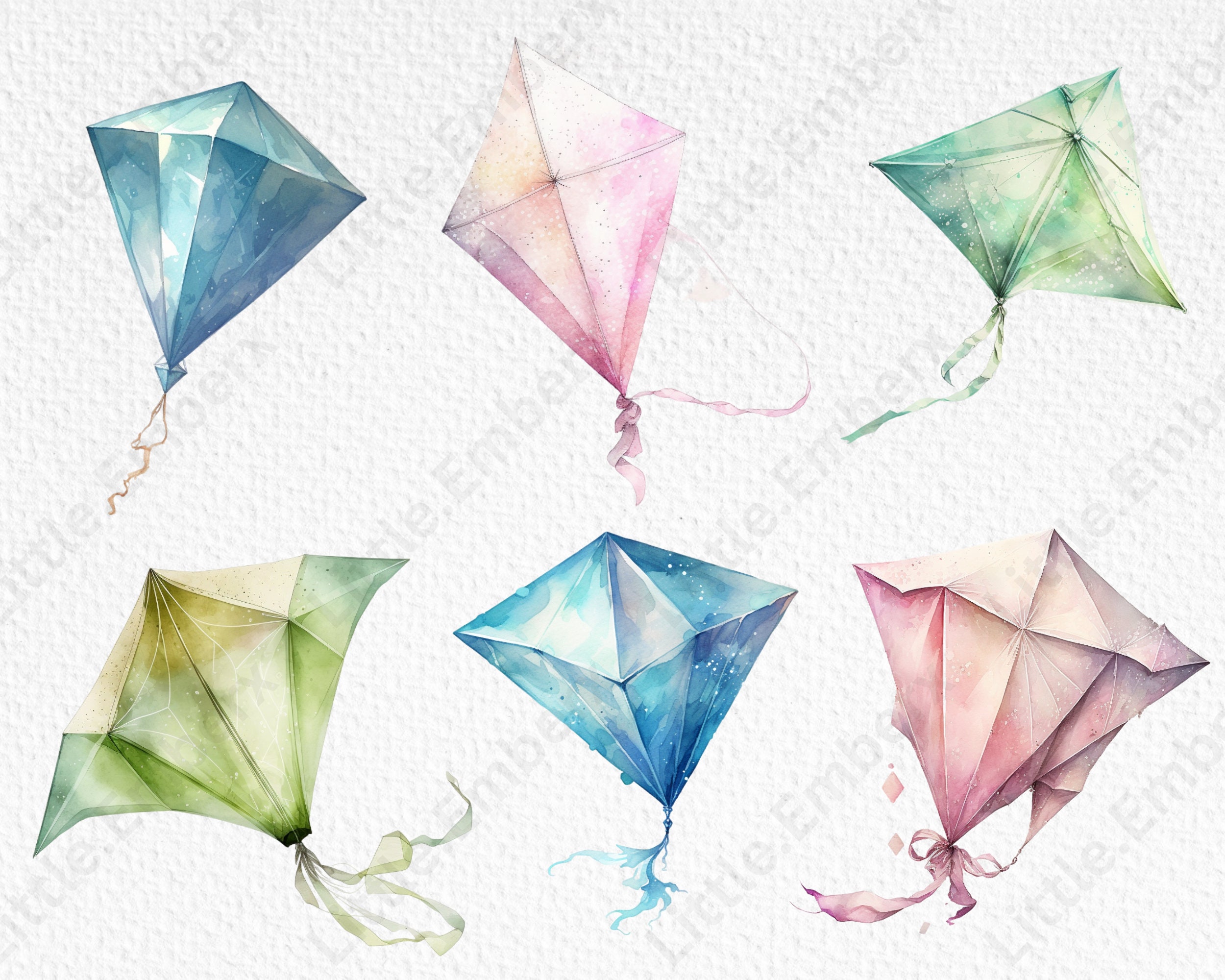 Watercolour Kites Clipart Bundle, 18 Transparent PNG 300 Dpi, Colourful ...