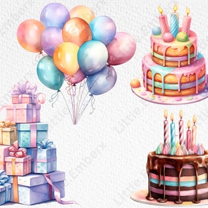 Pastel Birthday Party Watercolour Clipart Bundle, 20 Transparent PNG ...