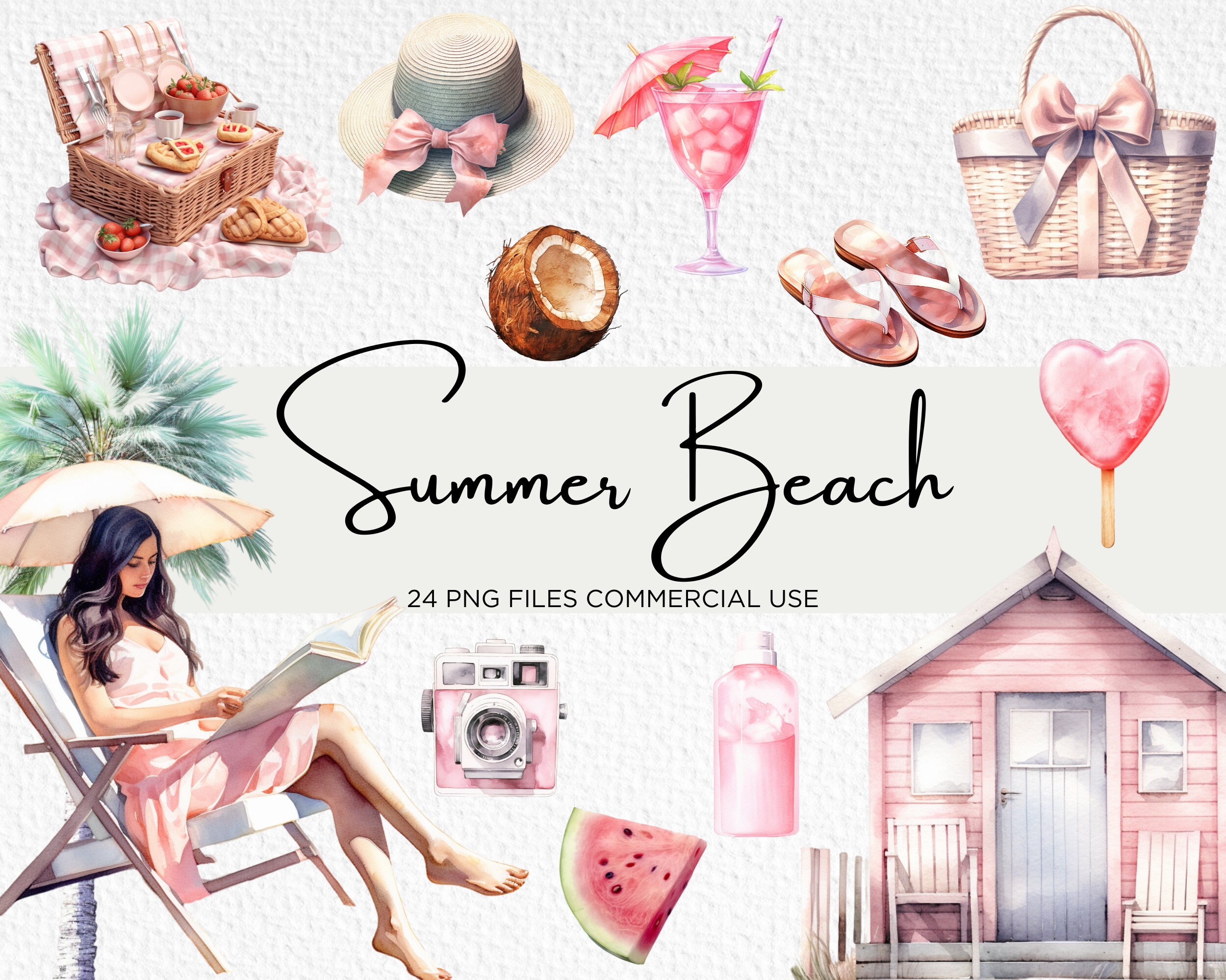 Summer Beach Watercolour Clipart Bundle 24 Transparent PNG - Etsy