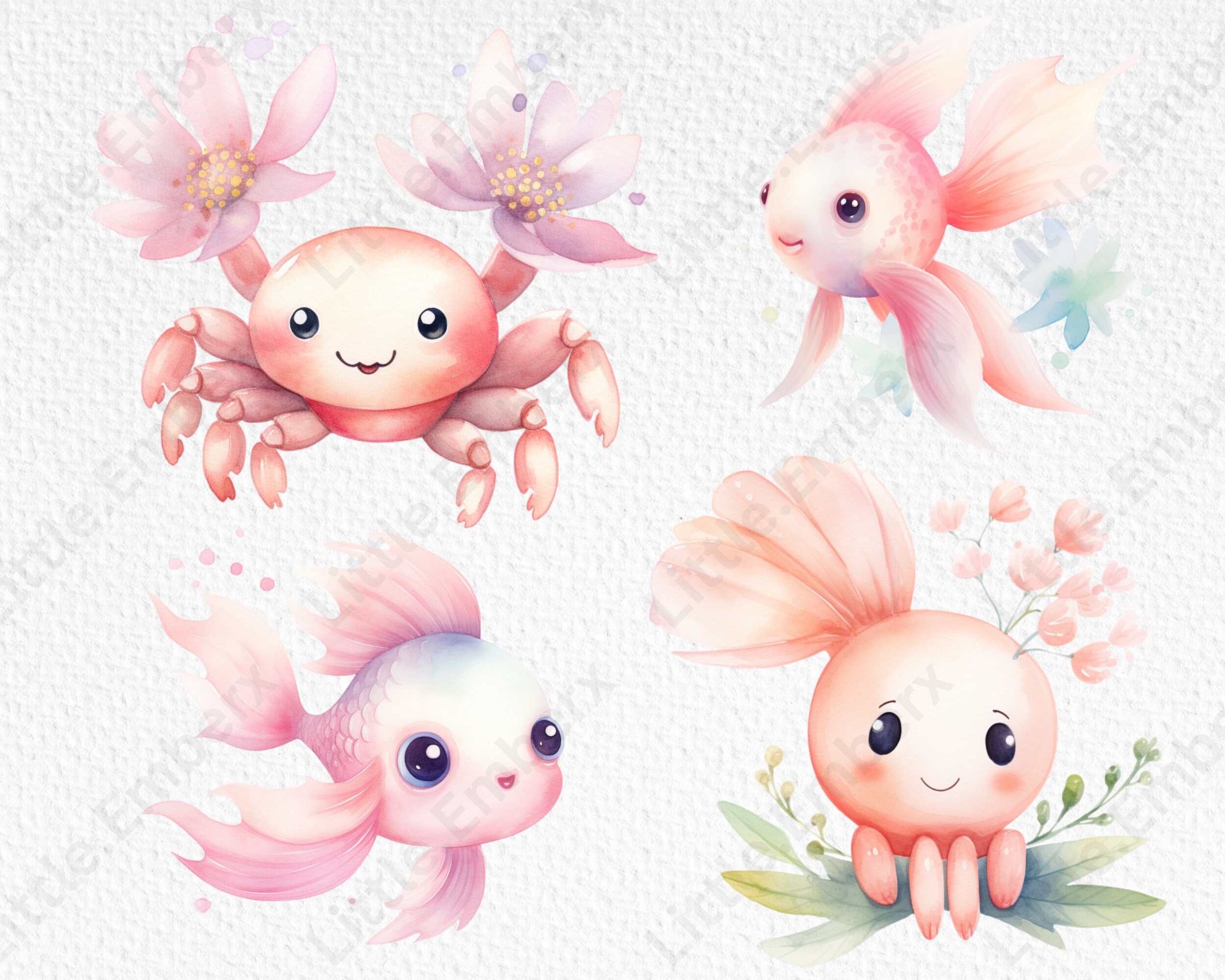 Pink Under the Sea Watercolour Clipart, 20 Transparent PNG 300 Dpi ...