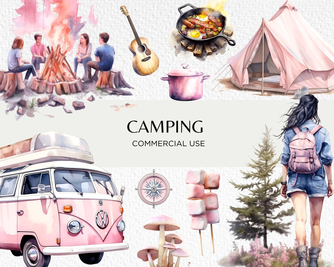 Camping Watercolour Clipart Bundle, 24 Transparent PNG 300 Dpi, Cute ...