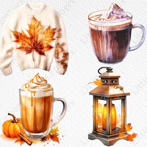 Cosy Autumn Watercolour Clipart Bundle, 18 Transparent PNG 300 Dpi ...