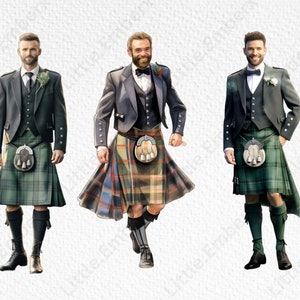 Scottish Grooms Watercolour Clipart Bundle, 16 Transparent Isolated PNG ...