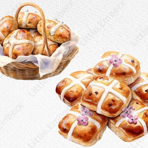 Hot Cross Buns Watercolour Clipart, 18 Transparent PNG 300 Dpi, Cute ...